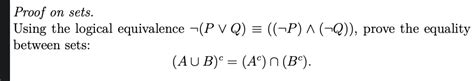 Solved Proof On Sets Using The Logical Equivalence
