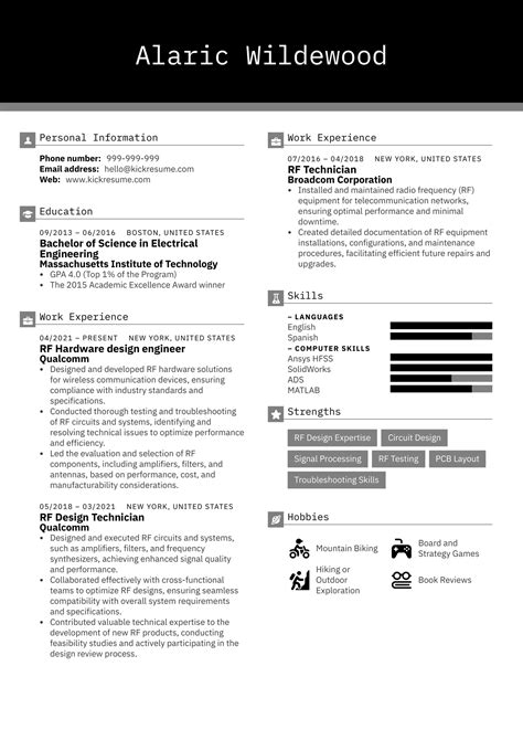 rf hardware design engineer resume sample kickresume