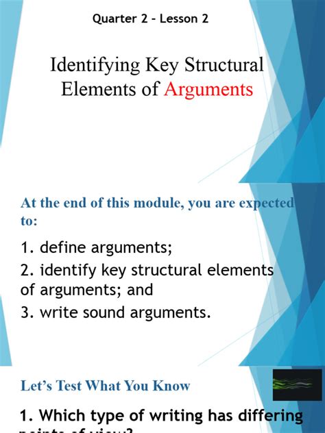 Q2 Lesson 2 Identifying Key Structural Elements Of Arguments Pdf