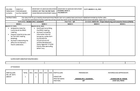 Monthly Performance Output Report Accomplishment Report For Gip Studocu