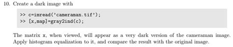 Solved Create A Dark Image With The Matlab Code The Matrix Chegg Com
