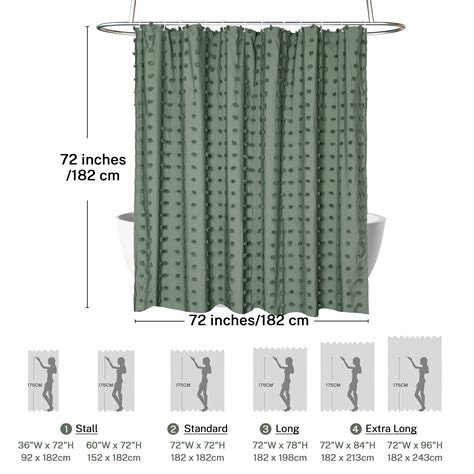Siiluminisoy Boho Farmhouse Shower Curtain Dark Green 72x72 Tufted Pleat With Hooks