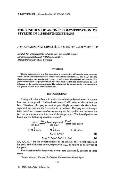 Pdf The Kinetics Of Anionic Polymerization Of Styrene In 1 2