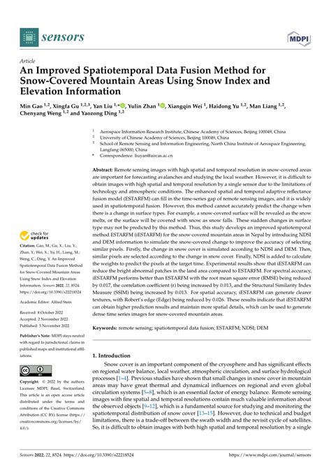 Pdf An Improved Spatiotemporal Data Fusion Method For Snow Covered
