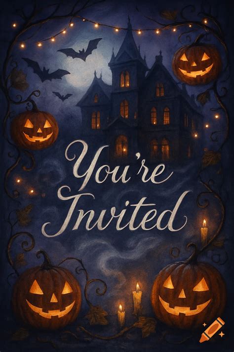 An Illustrated Halloween Invitation Featuring A Haunted House Jack O