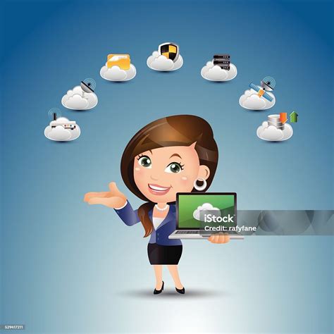 People Set Cloud Computing Cute Cloud Computing Woman Showing Stock