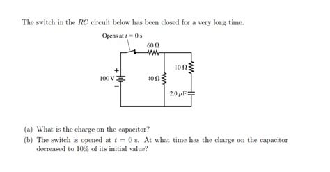 Solved The Switch In The RC Circuit Below Has Been Closed Chegg