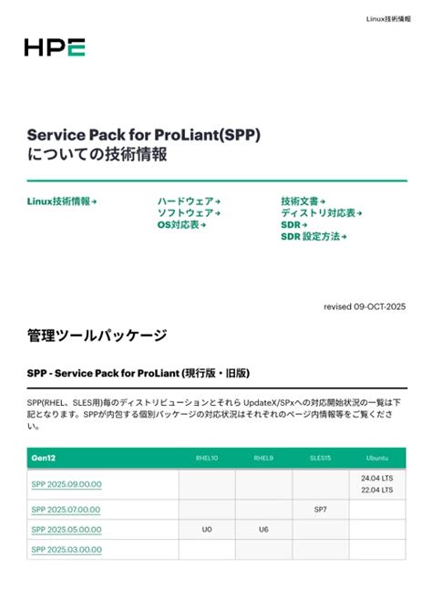 Linux技術情報 Gen11用 Service Pack For Proliant Spp 2025 01 00 00対応環境とインストール方法について