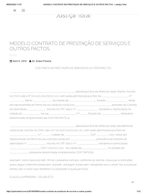 Modelo Contrato De PrestaÇÃo De ServiÇos E Outros Pactos Justiça