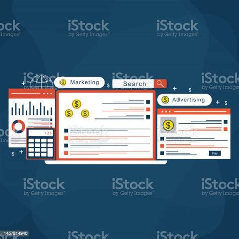 팀 인력과 클릭 아이콘을 가진 클릭당 기술 광고 또는 광고 개념 지불 매스컴에 대한 스톡 벡터 아트 및 기타 이미지 매스컴 마케팅 가격 Istock