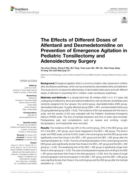 Pdf The Effects Of Different Doses Of Alfentanil And Dexmedetomidine On Prevention Of
