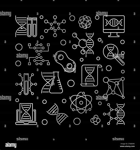 Vector Genetics Square Simple Outline Illustration On Dark Background