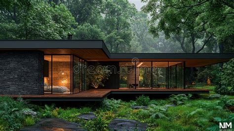 Exploring The Essence Of Normalist Architecture With A Cozy House Surrounded By Lush Woods Stock