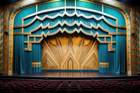 Art Deco Theater With Geometric Patterns And Streamlined Forms Stock