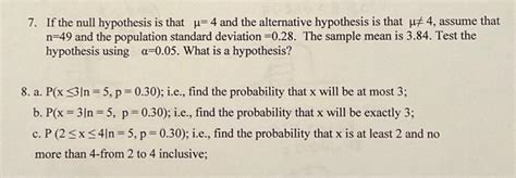 Solved 7 If the null hypothesis is that μ 4 and the Chegg com