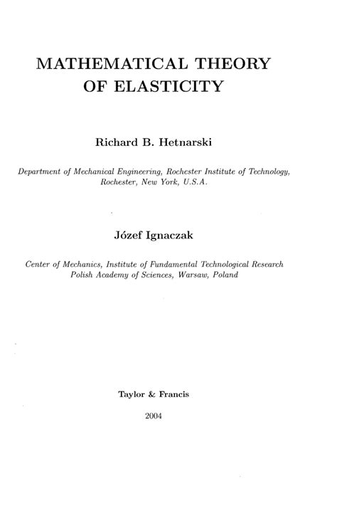 Pdf Mathematical Theory Of Elasticity