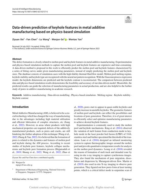 Data Driven Prediction Of Keyhole Features In Metal Additive Manufacturing Based On Physics