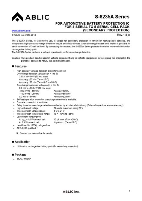 S 8235a Datasheet Pdf Ablic Automotive Battery Protection Ic Specs