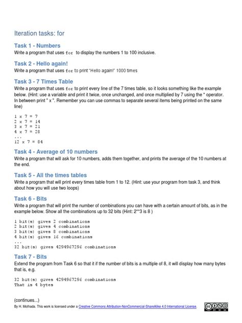 Iterationtasks For Pdf