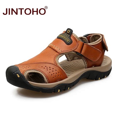 Jintoho Summer Mens Sandals Fashion Male Leather Sandals Luxury Men Genuine Leather Sandals