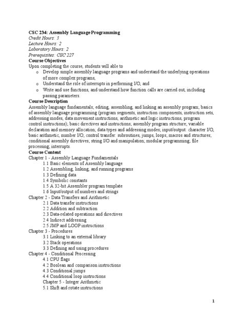 credit hours 3 lecture hours 2 laboratory hours 2 prerequisites csc 227 pdf assembly