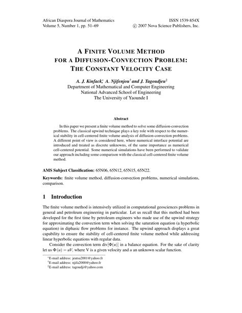 Pdf A Finite Volume Method For A Diffusion Convection Problem Constant Velocity Case