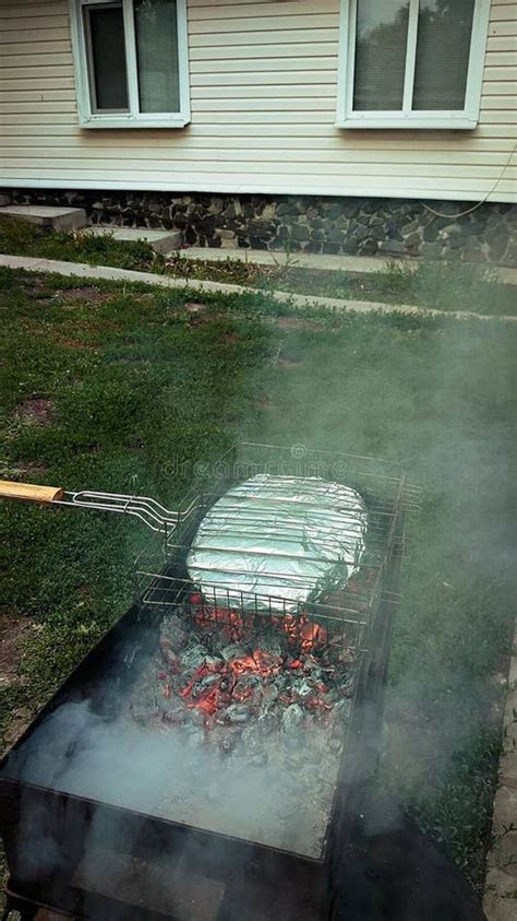 Fish In Foil Is Cooked On The Grill Stock Image Image Of Food