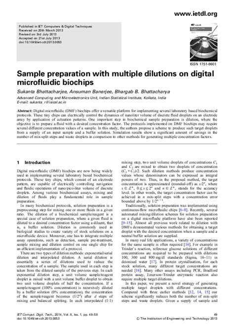 Pdf Sample Preparation With Multiple Dilutions On Digital Microfluidic Biochips Sukanta