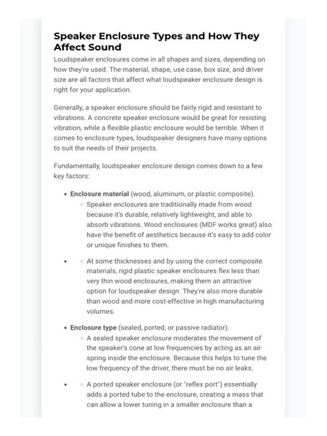 How To Choose Loudspeaker Enclosure Design Material And Type Pdf