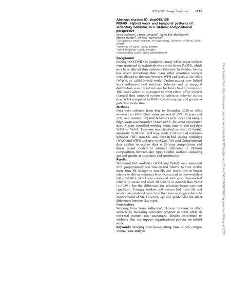 Pdf P09 09 Hybrid Work And Temporal Patterns Of Sedentary Behavior In A 24 Hour Compositional