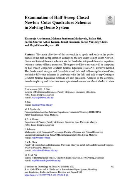 Examination Of Half Sweep Closed Newton Cotes Quadrature Schemes In Solving Dense System Pdf