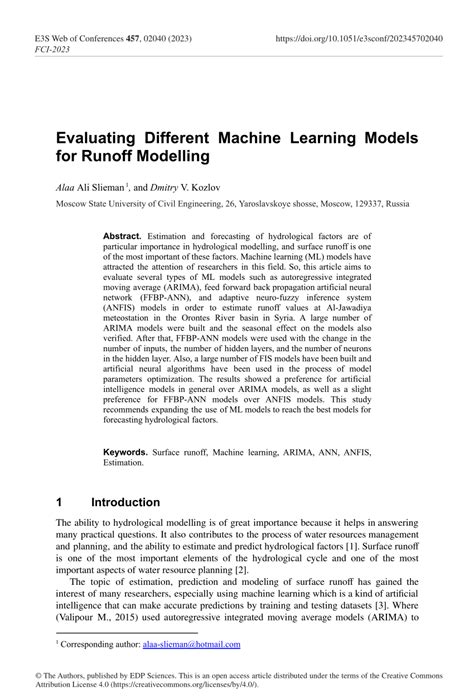 Pdf Evaluating Different Machine Learning Models For Runoff Modelling