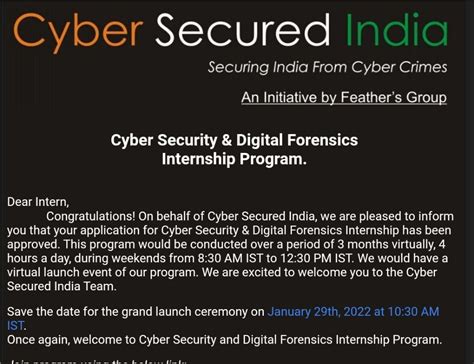 Aswin Prasad On Linkedin Cyber Internship Internshipopportunity India