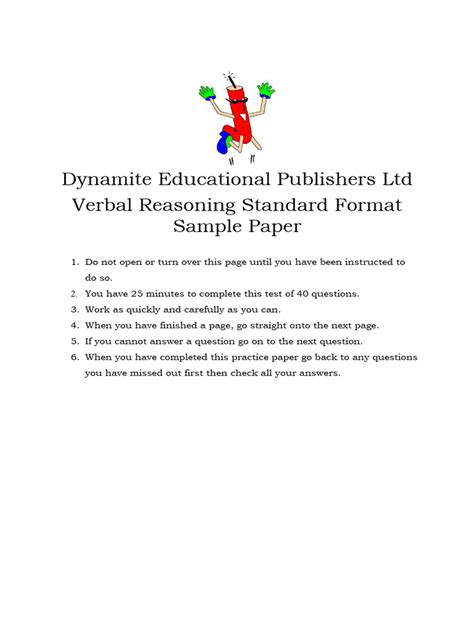11plus Practice Paper Verbal Reasoning Dynamite Pdf