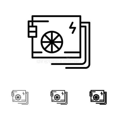 Ac Computer Part Power Supply Bold And Thin Black Line Icon Set Stock Vector Illustration