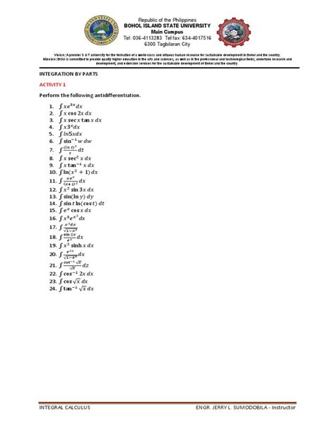 Integral Calculus Sample Activity Pdf Trigonometric Functions Mathematics
