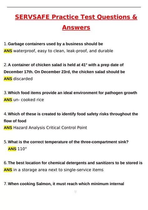 Servsafe Practice Test Latest 2025 Actual Questions And Verified Answers