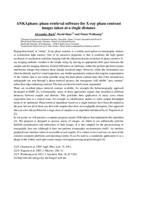 Pdf Ankaphase Phase Retrieval Software For X Ray Phase Contrast Images Taken At A Single Distance