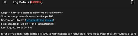 Stream Log Errors · Issue 1902 · Blakeblackshearfrigate · Github