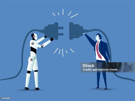 사업가와 아이 로봇은 플러그를 잡고 연결합니다 협력 상호 작용 협업 팀워크 계획 사업 전략 및 연결에 대한 개념입니다 개념에 대한 스톡 벡터 아트 및 기타 이미지 Istock