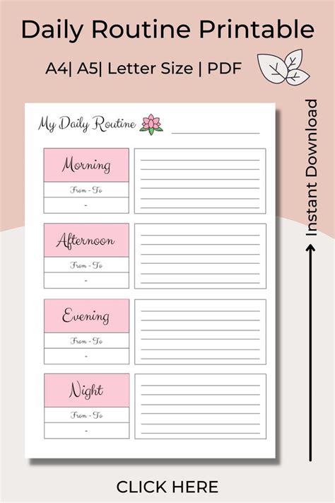 Daily Routine Planner Printable Morning To Evening Schedule Pinky Daily Planner Template