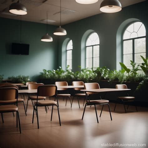Classroom With Chairs On Ceiling Plants On Floor Stable Diffusion Online