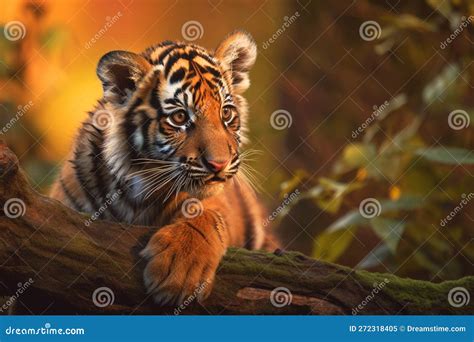 Adorable Tiger Cubs In Cartoon Style Set Of Cute Smiling Tigers