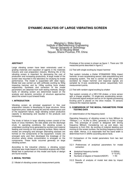 Dynamic Analysis Large Vibrating Screen Pdf Normal Mode Applied And Interdisciplinary Physics