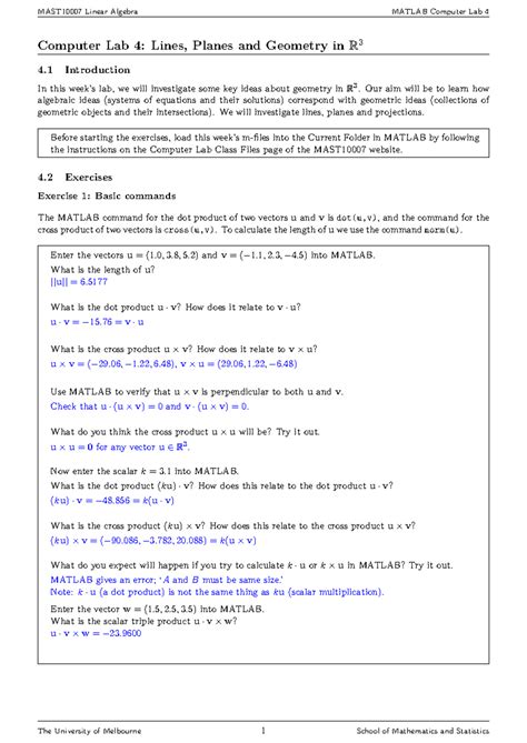 Lab Solutions Matlab Solution Wk Computer Lab Lines Planes And Geometry In R