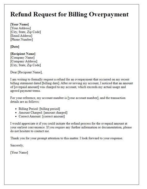 Letter Template For Overpayment Refund Request Free Samples In Pdf Letterin