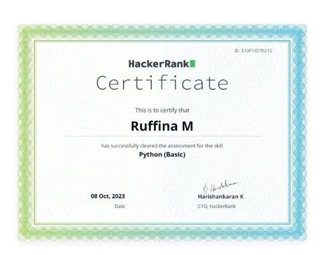 Successfully Completed Pythonbasic Certification In Hakerrank