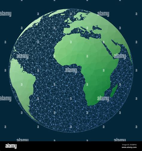 Illustration Of Global Network Orthographic Projection Green Low Poly World Map With Network