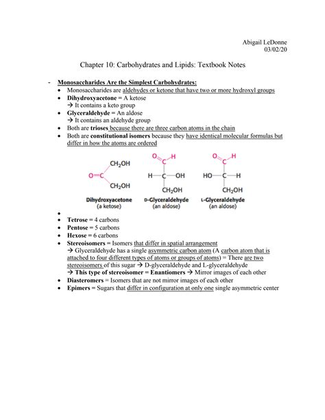 Solution Biochemistry Carbohydrates And Lipids Textbook Notes Studypool