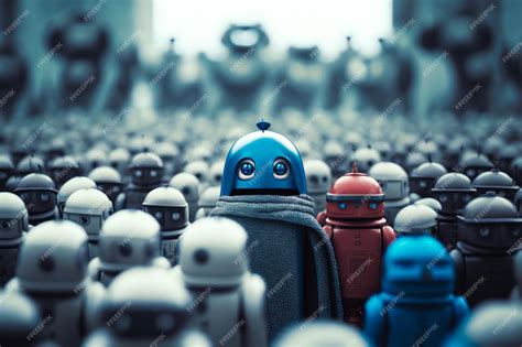 Premium Photo Robot Stands In Front Of Crowd Of Other Robots Generative Ai